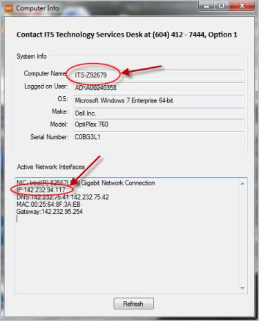 Getting the Name and IP Address of your BCIT Computer - BCIT