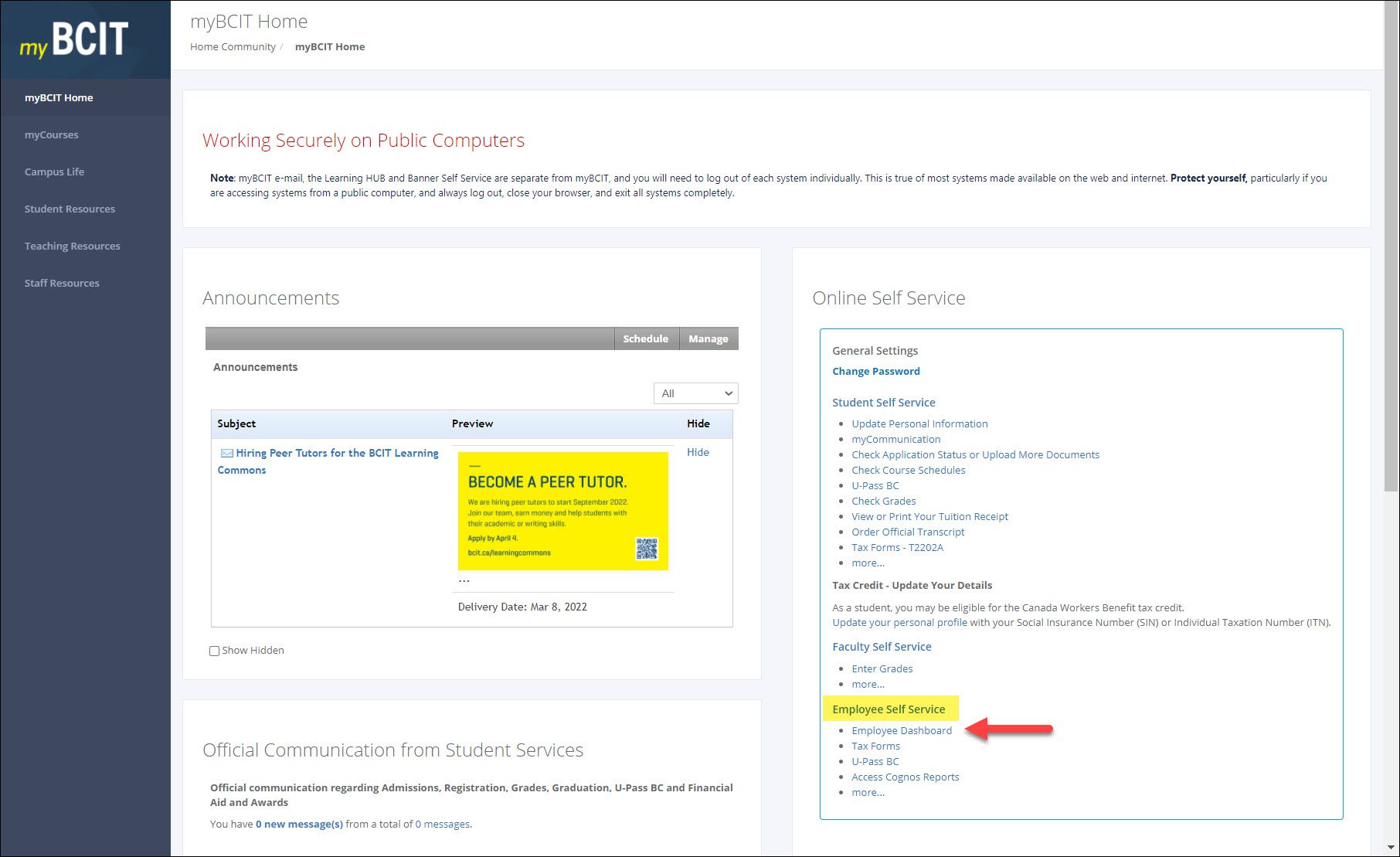 Frequently Asked Questions about the Employee Dashboard in myBCIT - BCIT