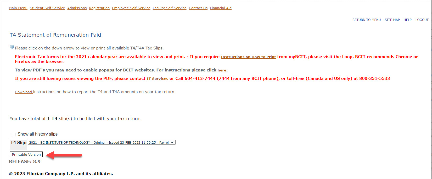 Printing your BCIT T4/T4A Electronic Tax Forms - BCIT