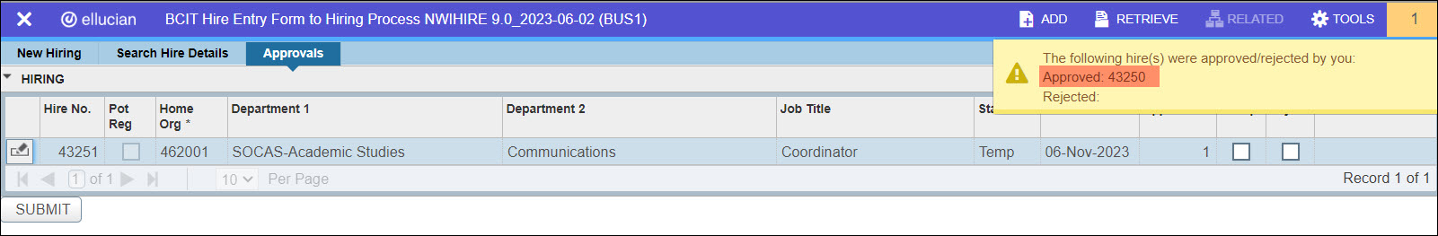 Hiring process in Banner – EHire instructions for Approvers - BCIT