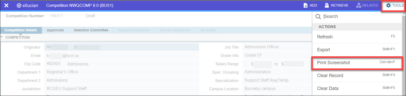 Reviewing historical Competition hires prior to July 31, 2019 Banner 9 - BCIT