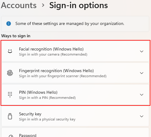 Enabling Windows Hello sign in features - BCIT