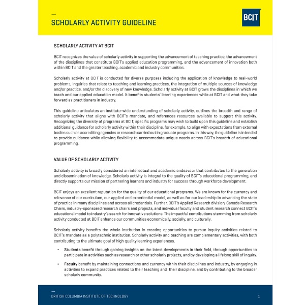 Scholarly Activity - BCIT